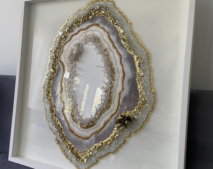Pink Quartz Geode Crystal Mirror Golden Edge Pink Geode Quartz Mirror ...