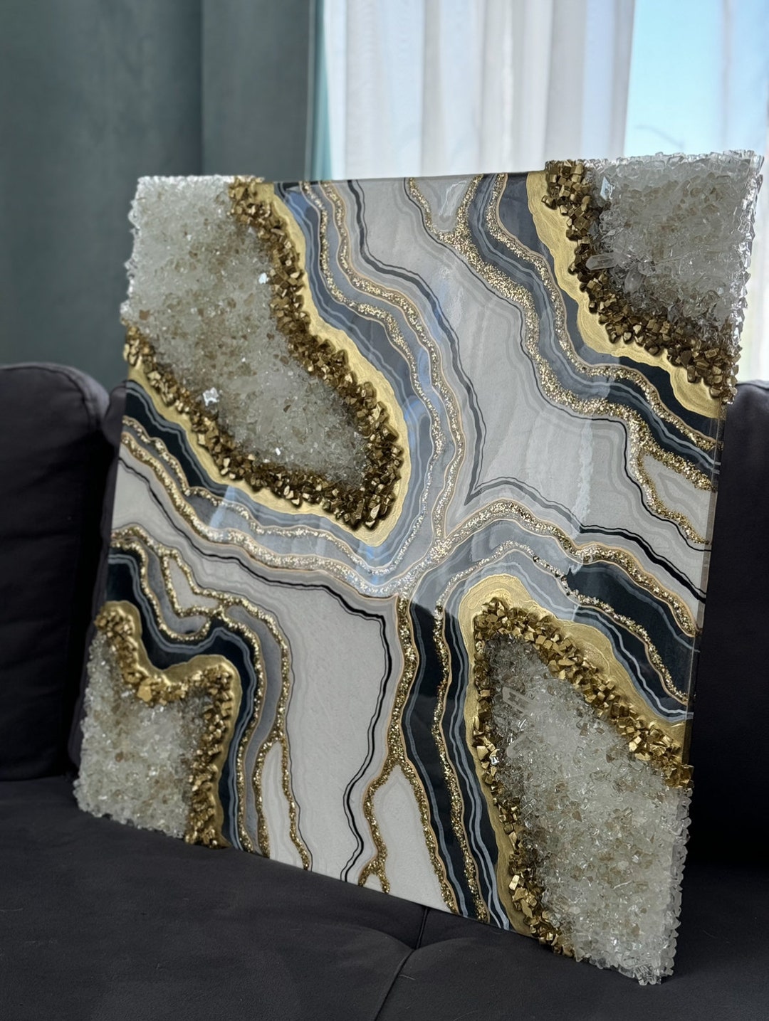 Handmade Resin Geode Wall Art: Crystal Epoxy Painting (24.5 Inch) - Etsy