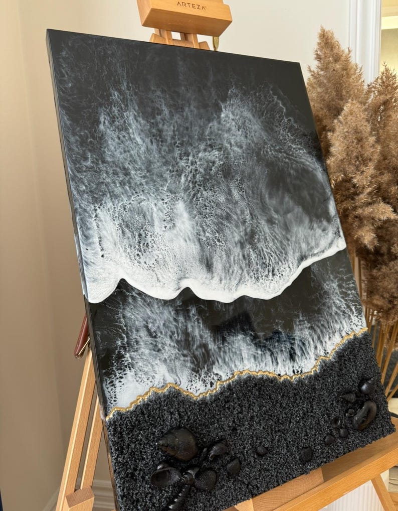 Resin Textured Black Sand Beach Technique / Resin Wall Art / Epoxy ...