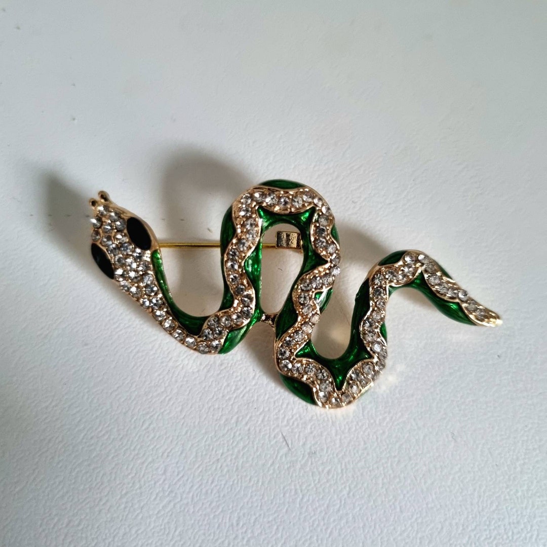 Snake Brooch/snake Jewelry/reptile Brooch/green Brooch/rhinestone ...