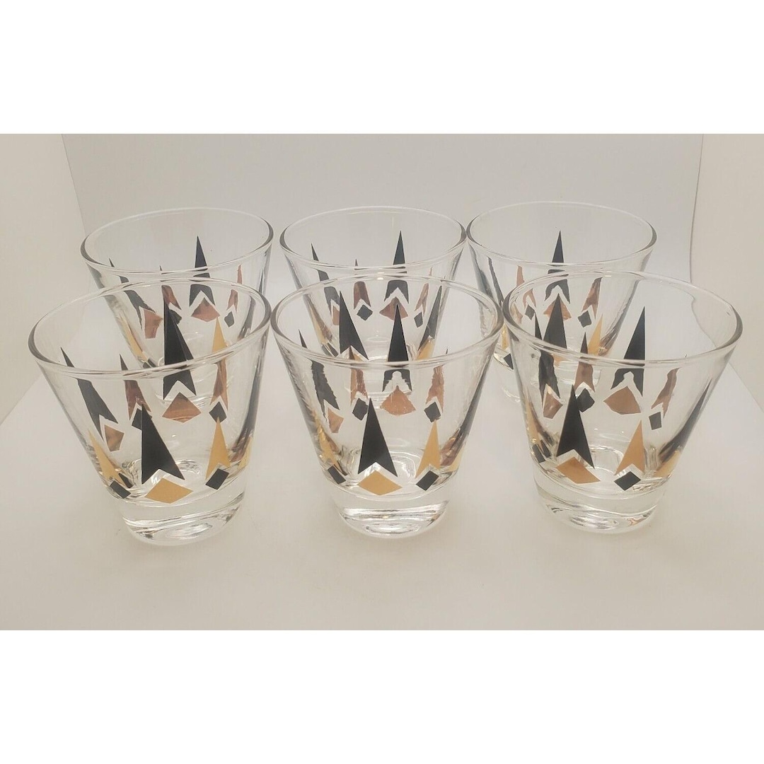 Anchor Hocking Golden Peaks Arrow WHISKEY Glass 2.75" Set 6 Mid-century ...