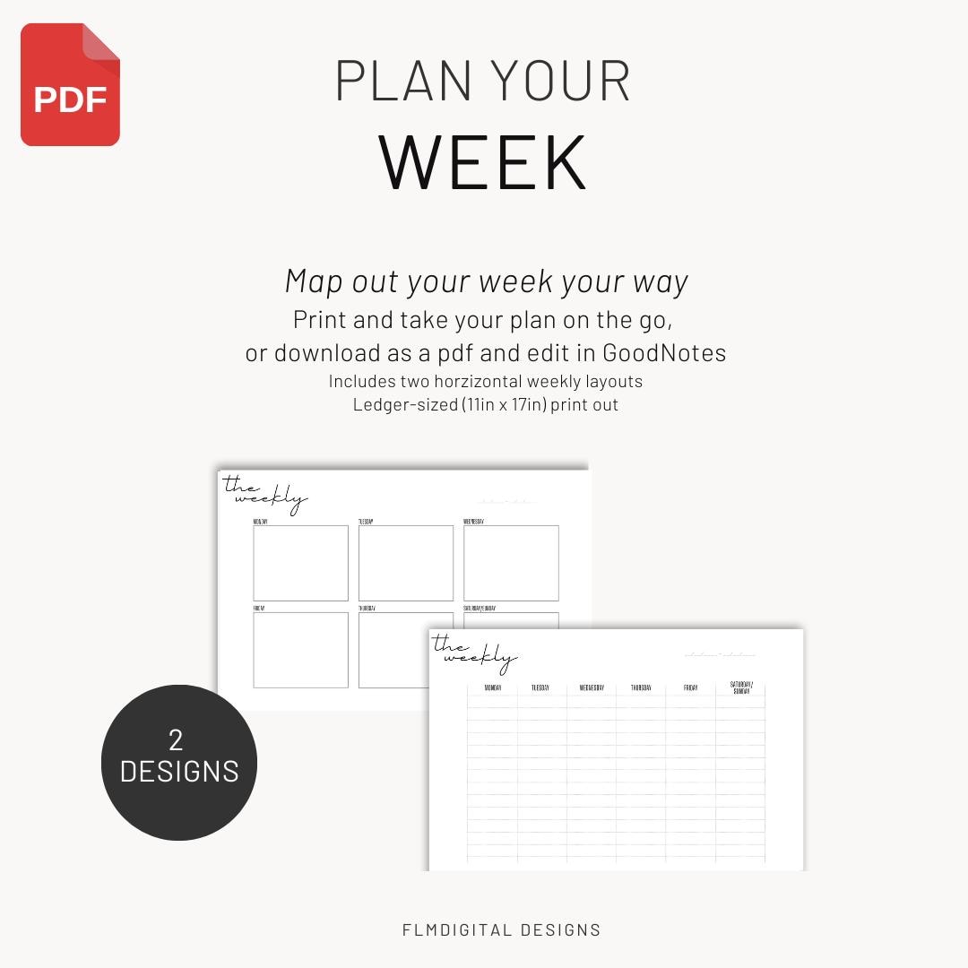 Minimal Weekly Planner | Printable Ledger | Fillable PDF - Etsy