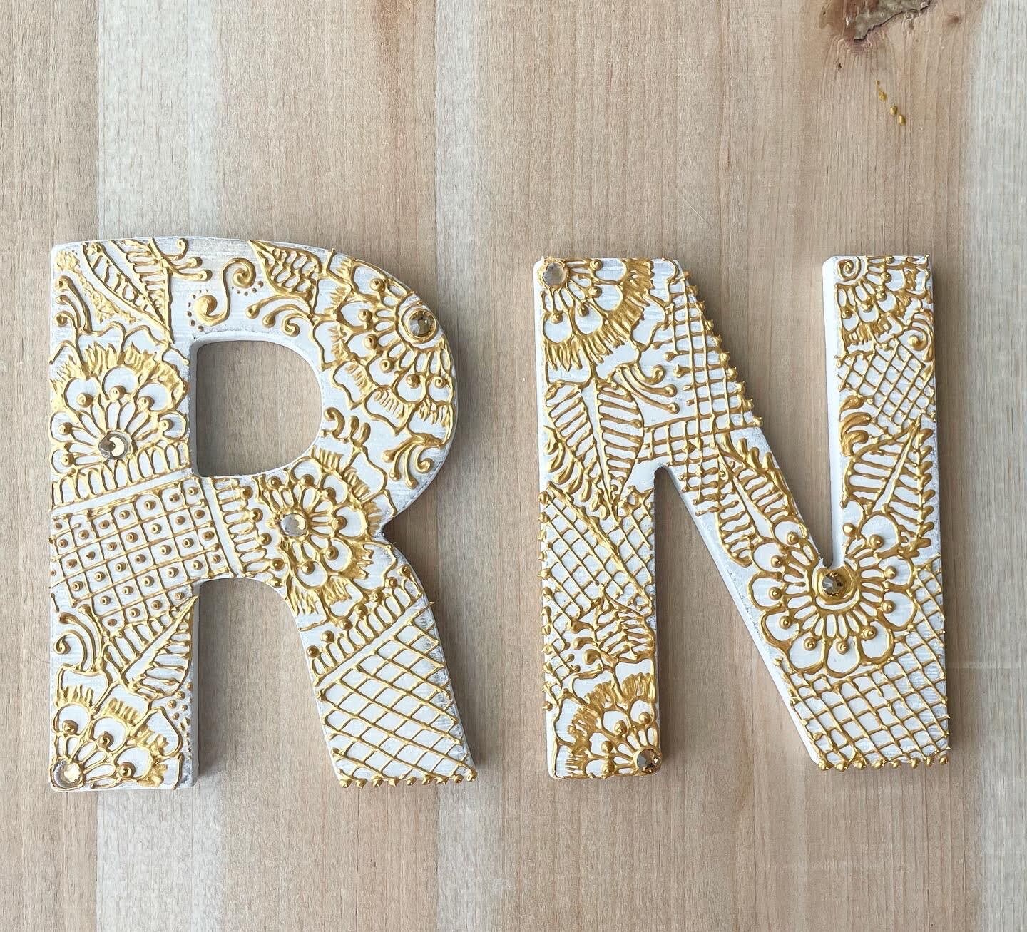 Henna Designed Mini Wooden Letters / Hand Painted / Decor / Wooden ...