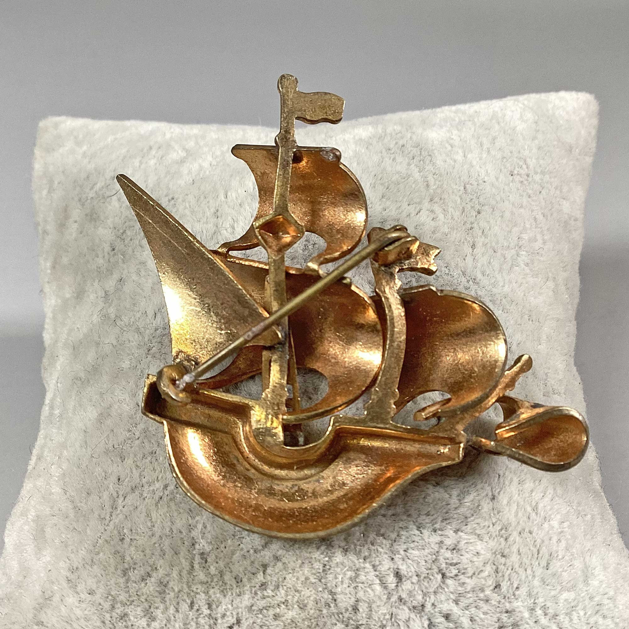 Old Spain Damascene Toledo Brooch Ship Black Enamel Spain Pin - Etsy