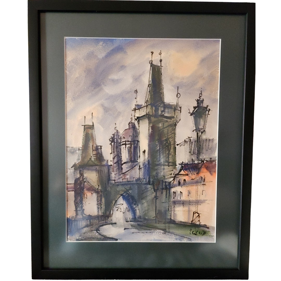 Vintage Watercolor Painting of the Lesser Town Bridge in Prague - Etsy