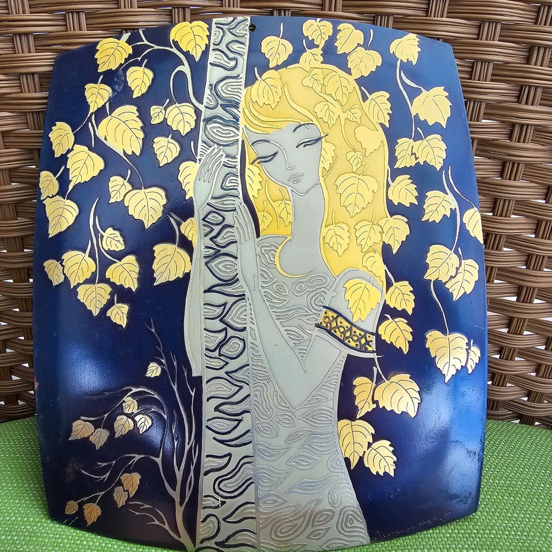 Soviet Era Steel Engraved Tile of a Women in the Woods - Etsy