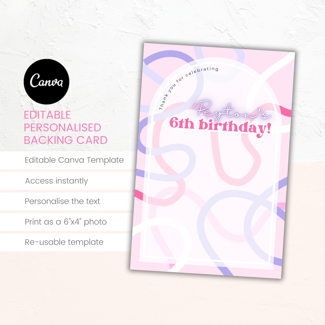 Pastel Pink and Purple Squiggle Design Personalised Cookie Backing Card ...