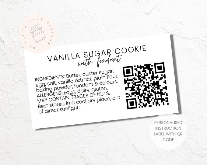 DIGITAL Ingredients Label With QR Code Fully Personalised Printable ...