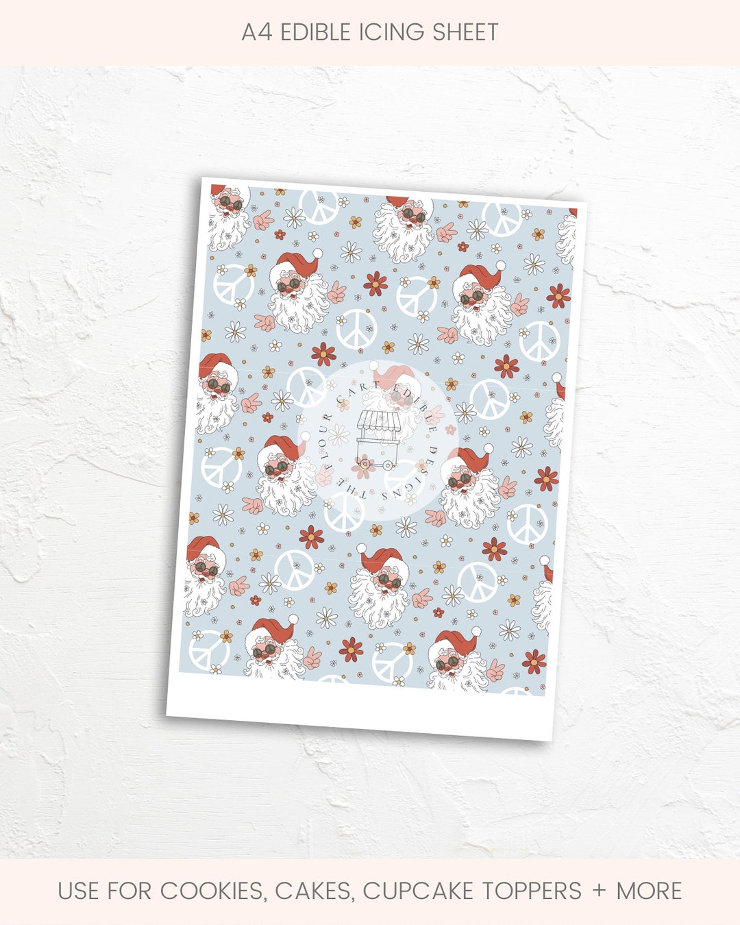 Funky Santa With Blue Background A4 Edible Icing Sheet Premium Frosting ...