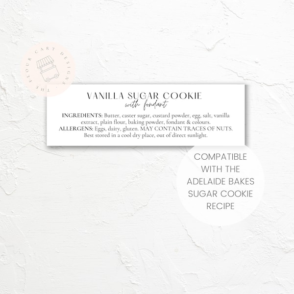 Sugar Cookie Ingredients Label - Etsy