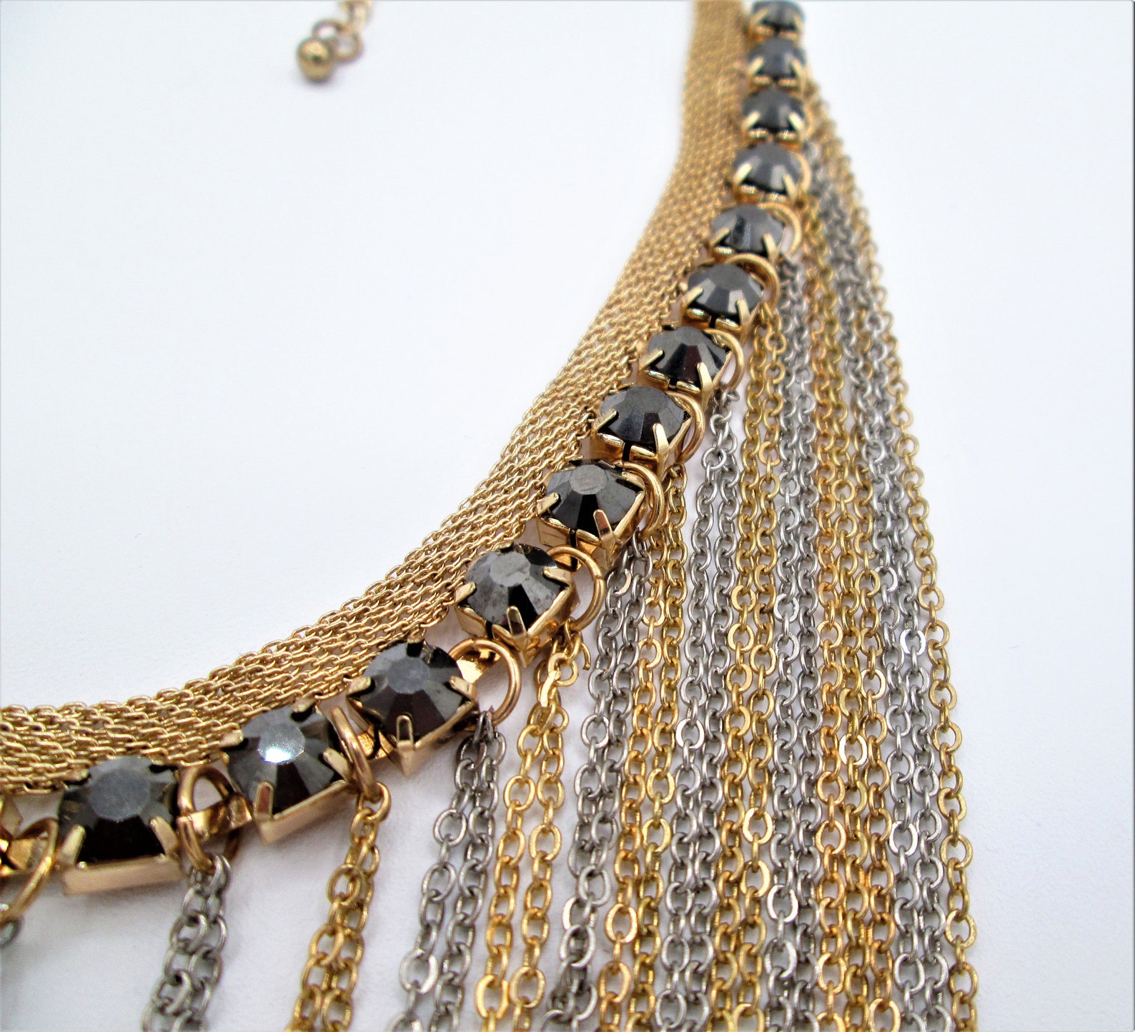 Vintage Mesh Choker Chain 24 Strand Rhinestone Waterfall Chandelier ...