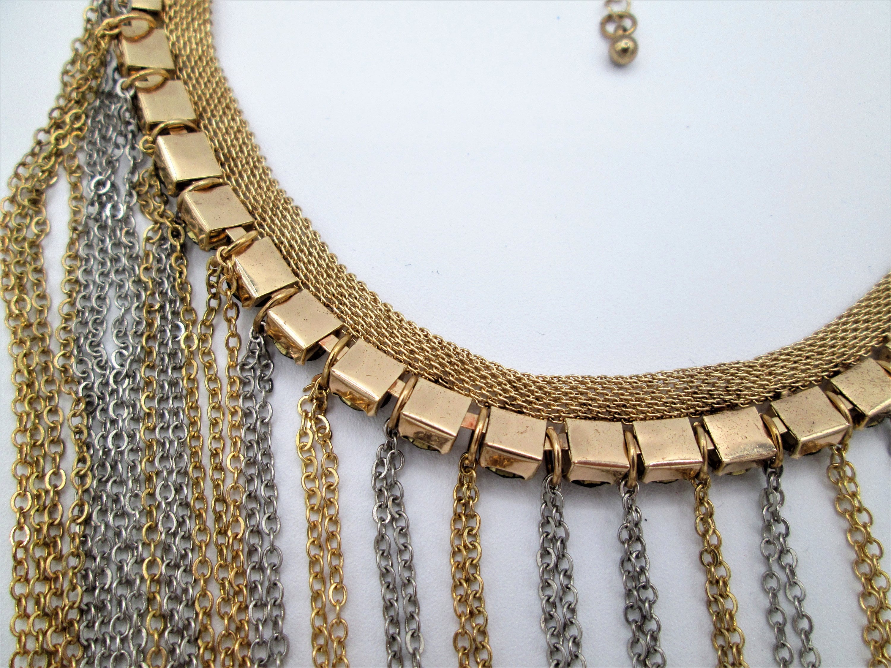 Vintage Mesh Choker Chain 24 Strand Rhinestone Waterfall Chandelier ...