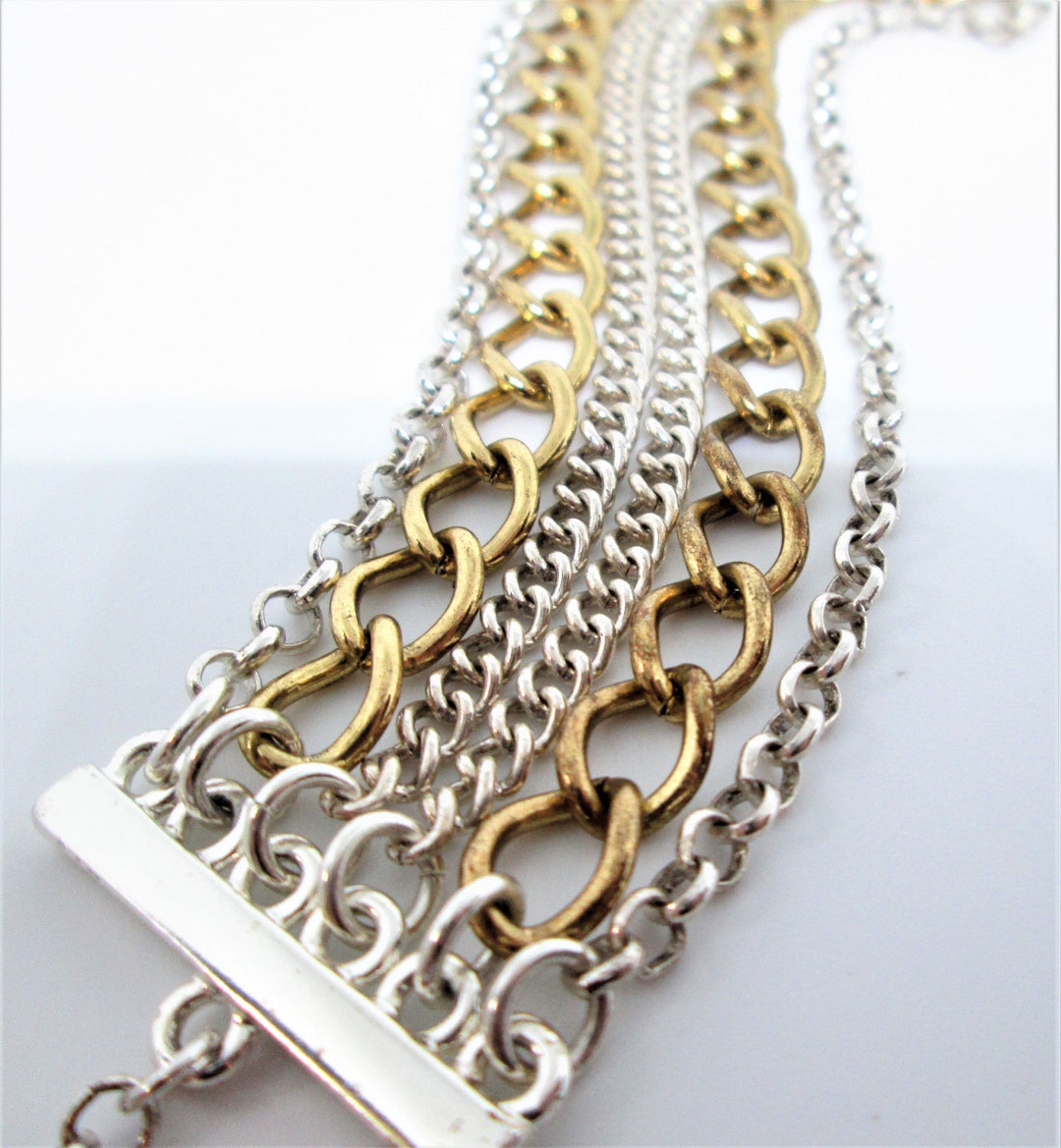 Etienne Aigner Muti-chain Bracelet Silver/gold Tone Six Strands Toggle ...