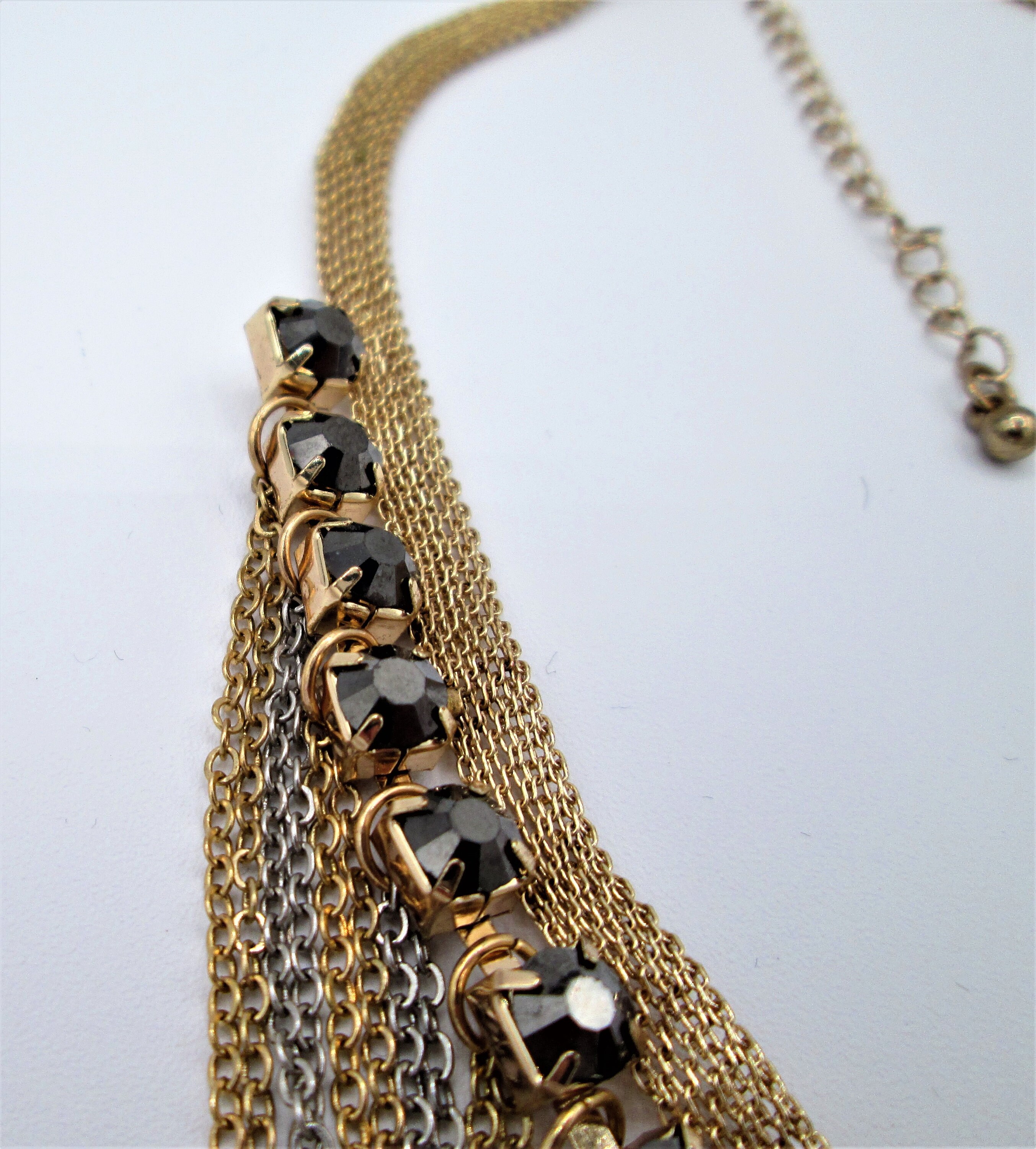 Vintage Mesh Choker Chain 24 Strand Rhinestone Waterfall Chandelier ...