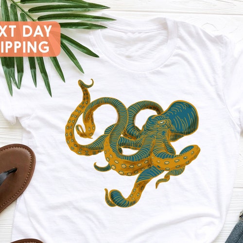 Octopus Japanese Calligraphy T Shirt Gyotaku Traditional Art - Etsy