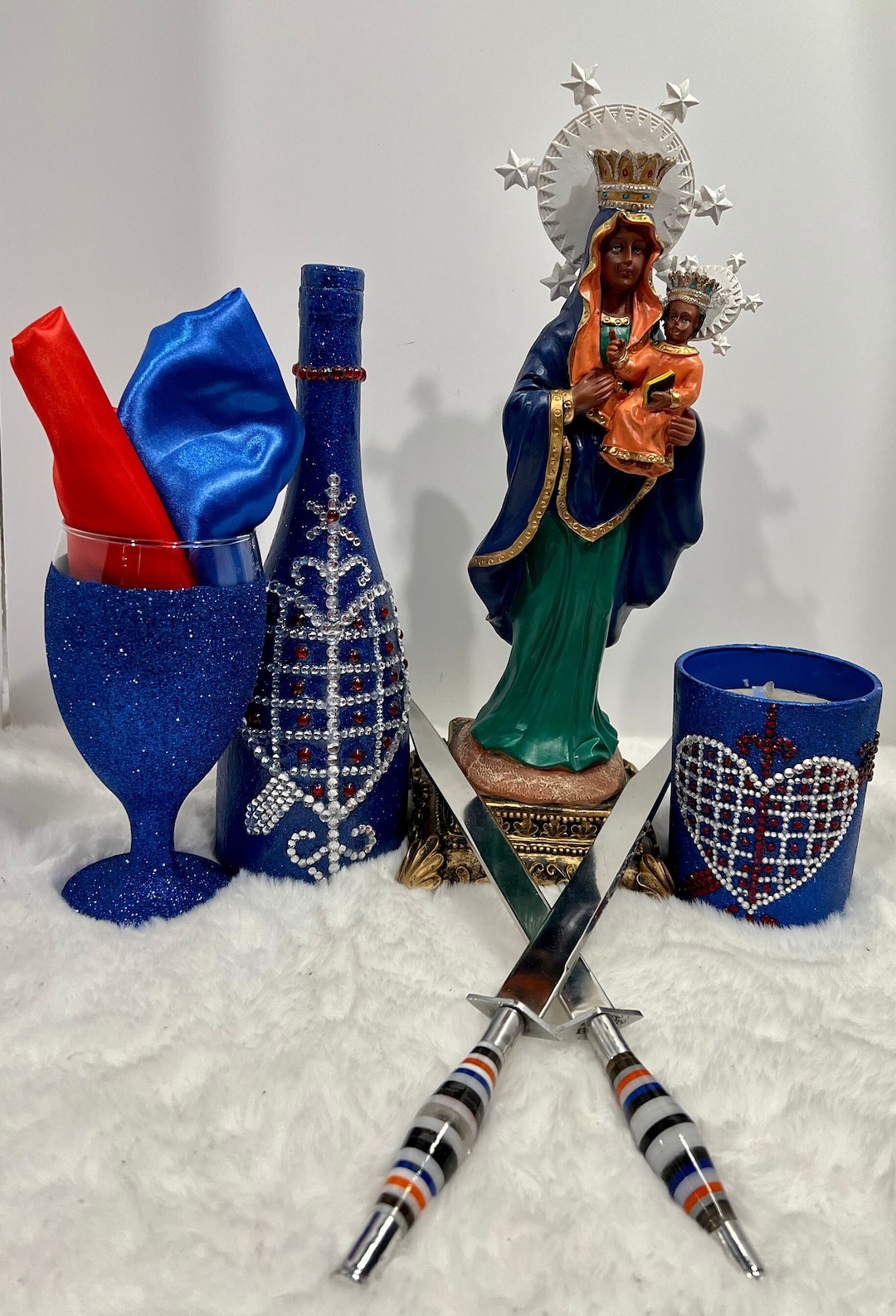 Erzulie Dantò Luxury Statue, Bottle, Glass, Two Daggers, Candle and ...