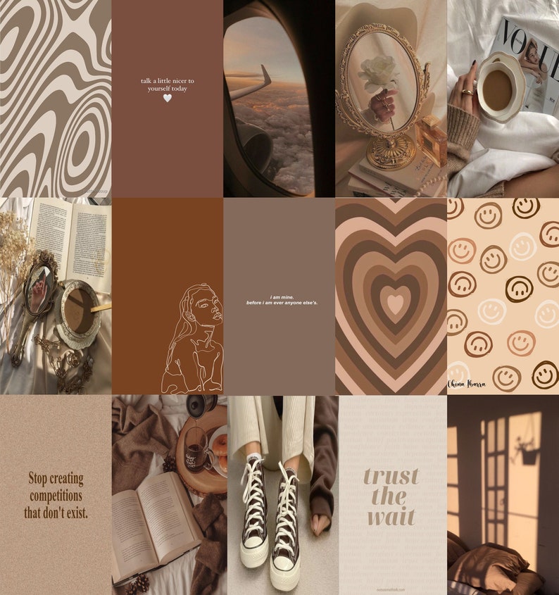 Brown Aesthetic Wall Collage Kit 100 Pcs Room Decor Digital Download - Etsy