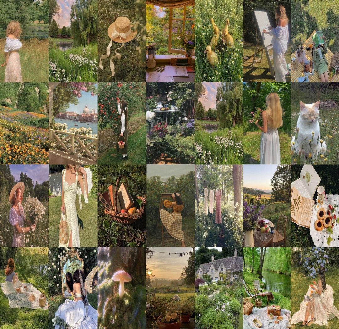 Cottage Core Collage Wall Kit 100 Pcs Cottage Wall Decor Digital ...