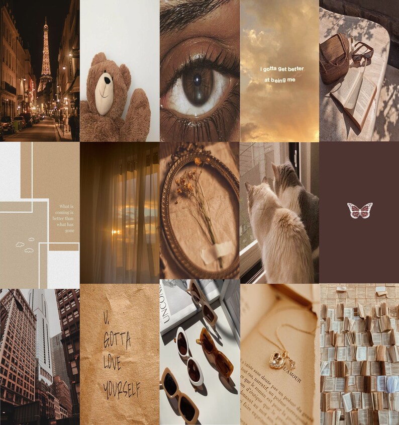 Brown Aesthetic Wall Collage Kit 100 Pcs Room Decor - Etsy