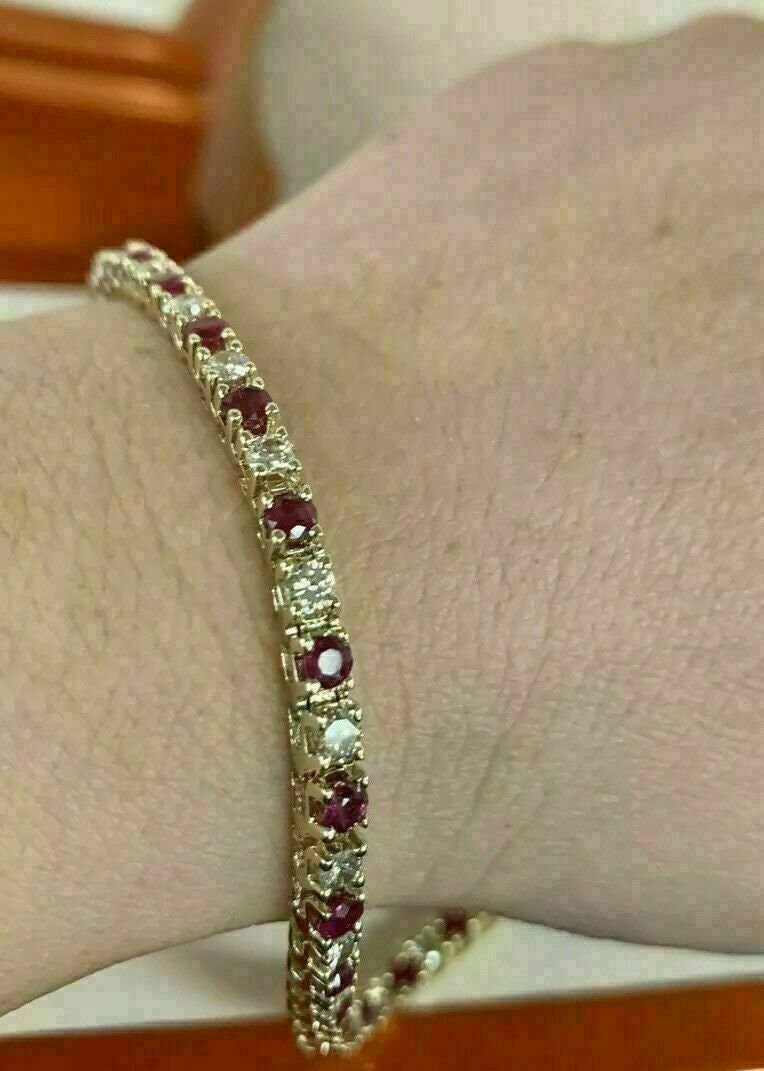 14K Gold Finish Ruby Tennis Bracelet/ruby & Diamond Tennis - Etsy