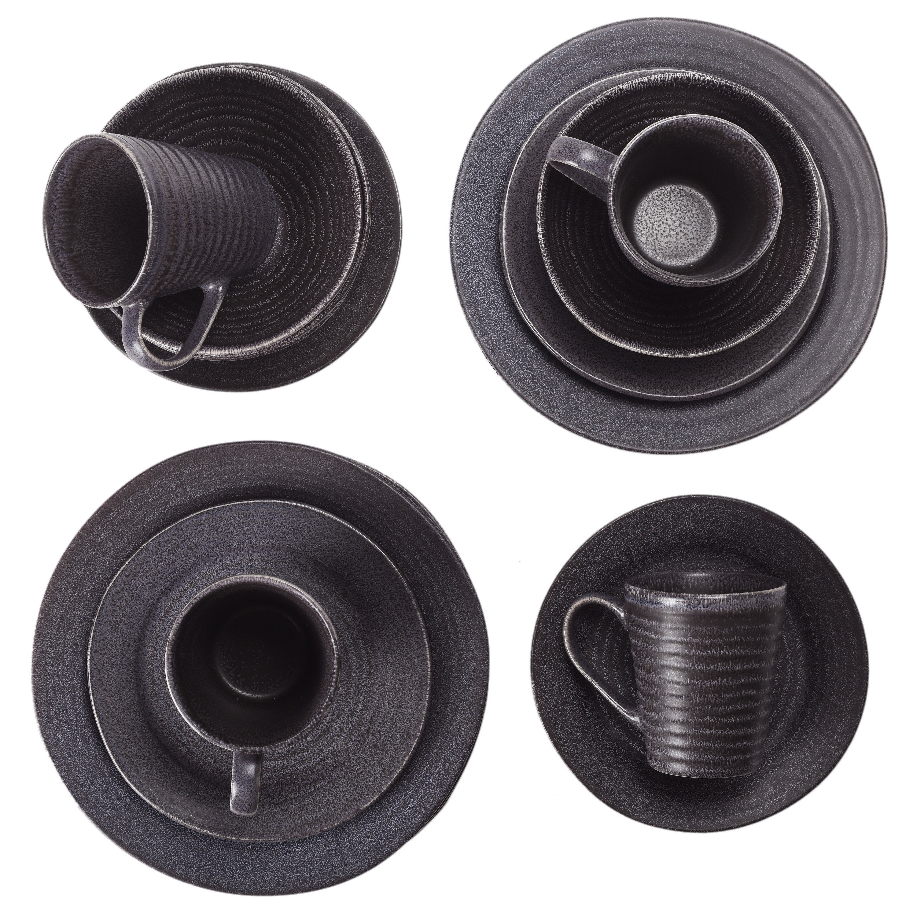 Elanze Designs Modern Chic Ribbed Ceramic Stoneware Dinnerware 16 Piece ...