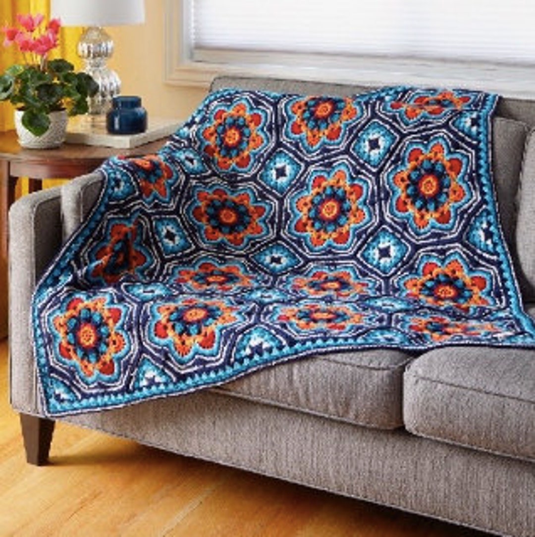 Persian Tiles - Original Blue Crochet Blanket - Yarn and Pattern Pack ...