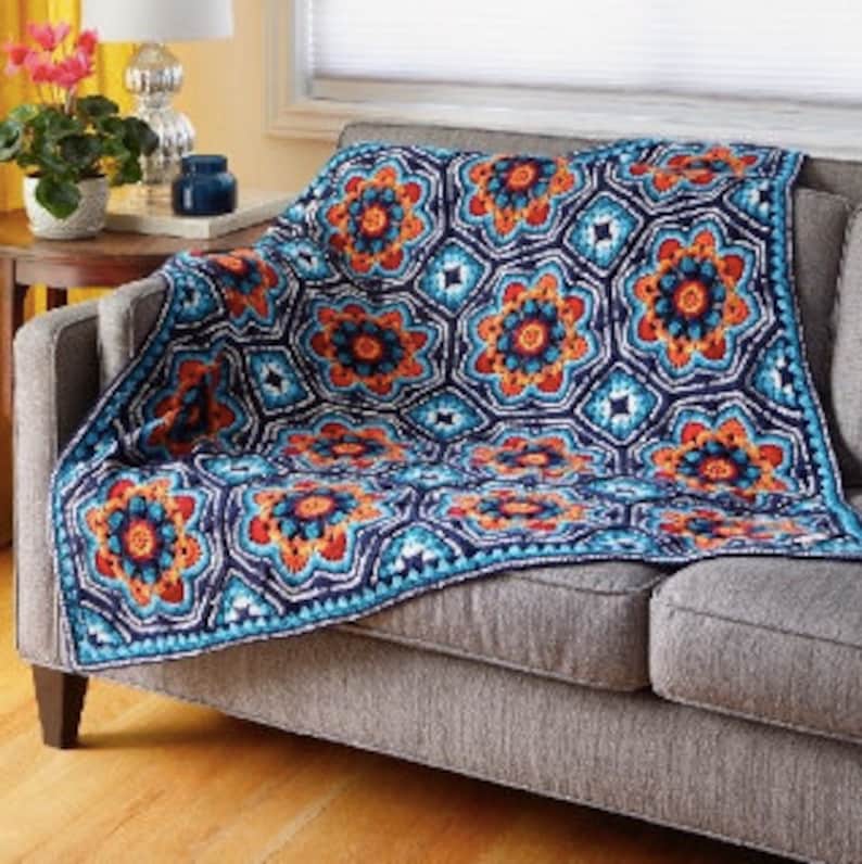 Persian Tiles - Original Blue Crochet Blanket - Yarn and Pattern Pack ...