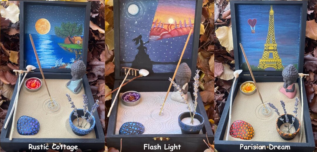 Zen Garden Hand Painted Box With Mandela Stone Hand Crafted Rake ...