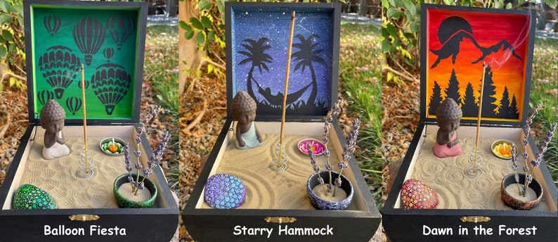 Zen Garden Hand Painted Box With Mandela Stone | Hand Crafted Rake ...