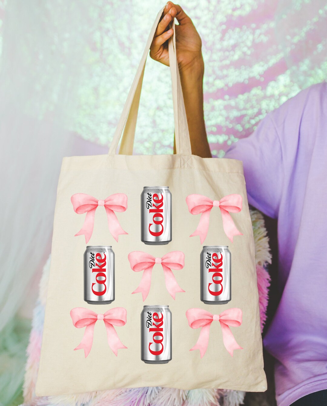 Diet Coke & Bows Canvas Tote Bag | Funny Tote Bag | Reusable Tote Bag ...