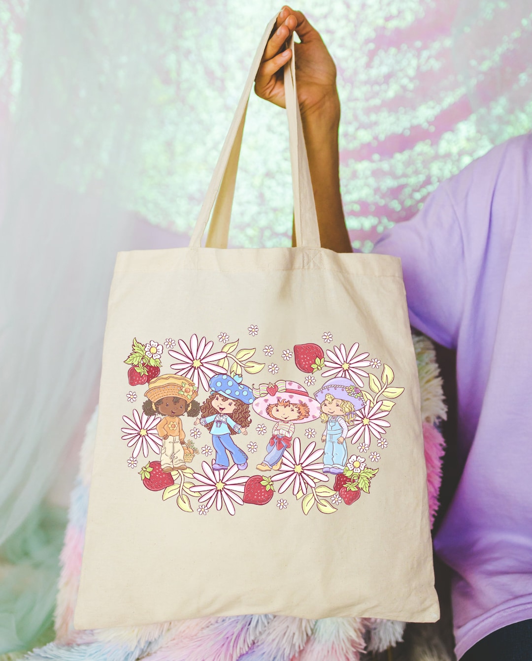 Classic Strawberry Cake & Friends Canvas Tote Bag | Funny Tote Bag ...