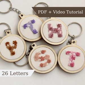 Initial Keychain | Floral Alphabet Embroidery Design for Beginner PDF Pattern + Video Tutorial ...