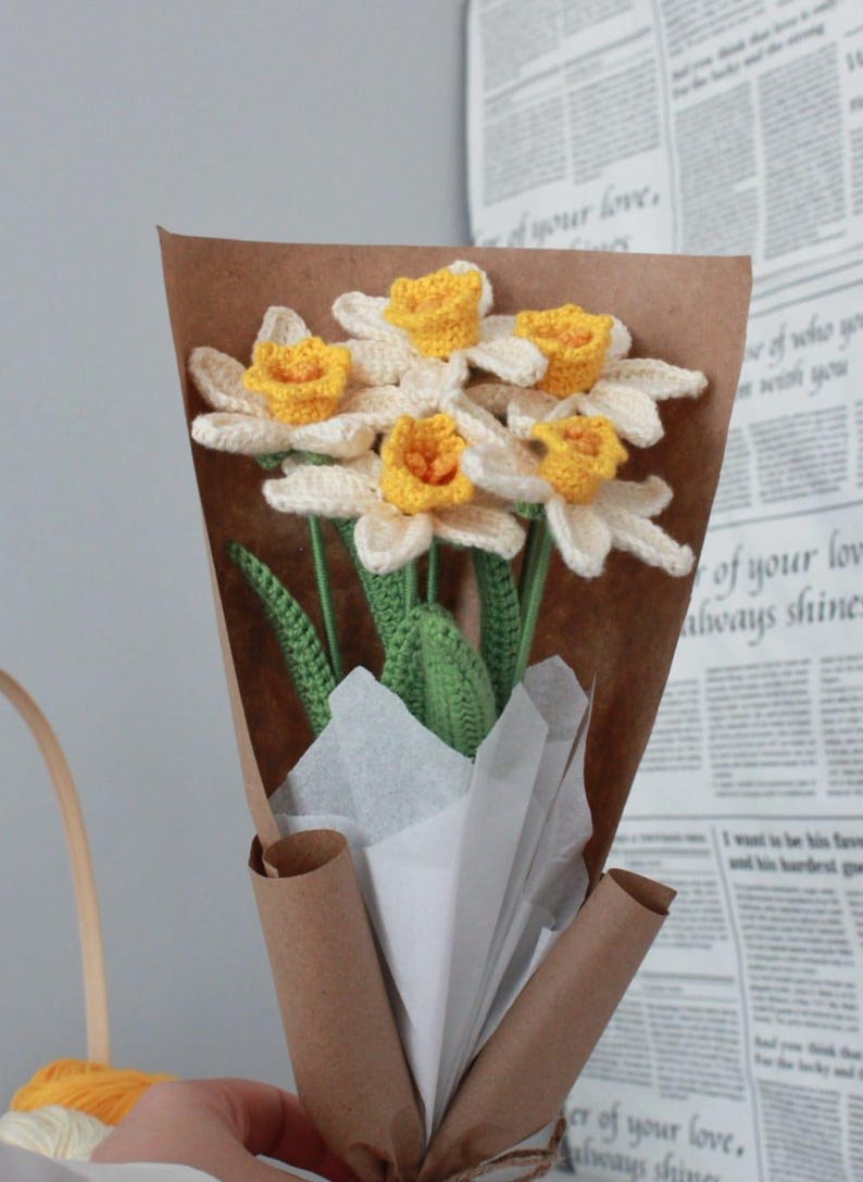 Crochet Daffodil Flower Bouquet | Handmade Knitted Narcissus - Etsy