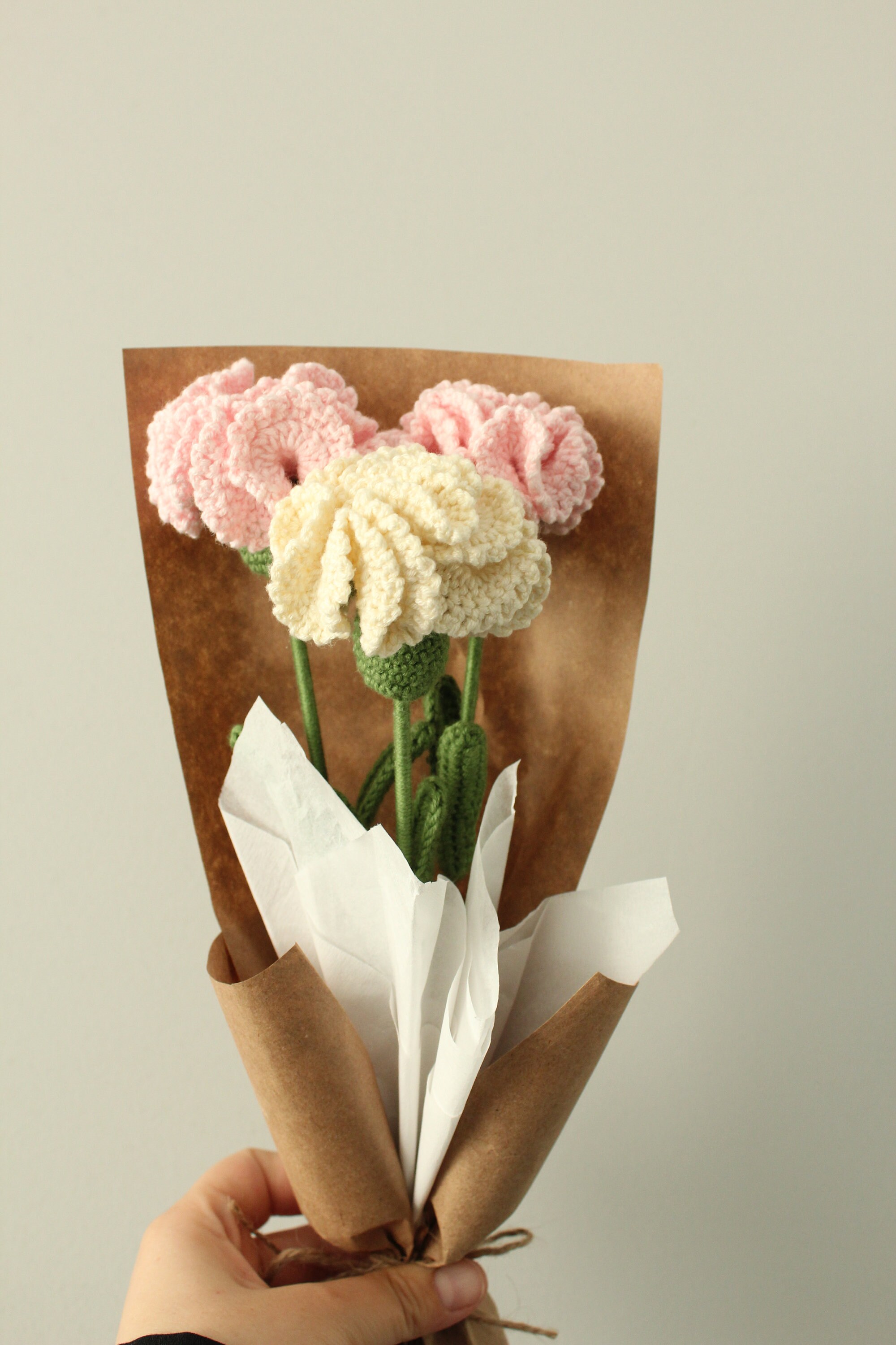 Crochet Carnation Flower Bouquet Handmade Knitted Carnations - Etsy