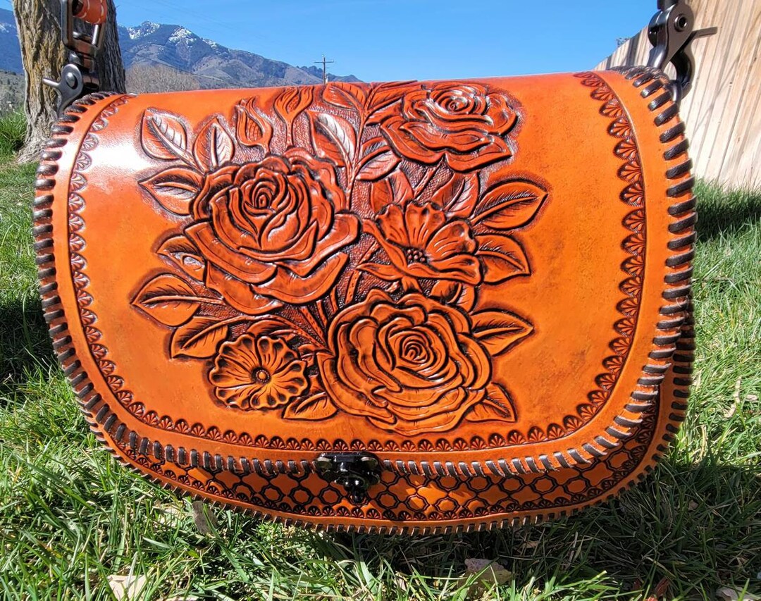 Hand Tooled Leather Purse, Tooled Leather Bag, Shoulder Bag, Western ...