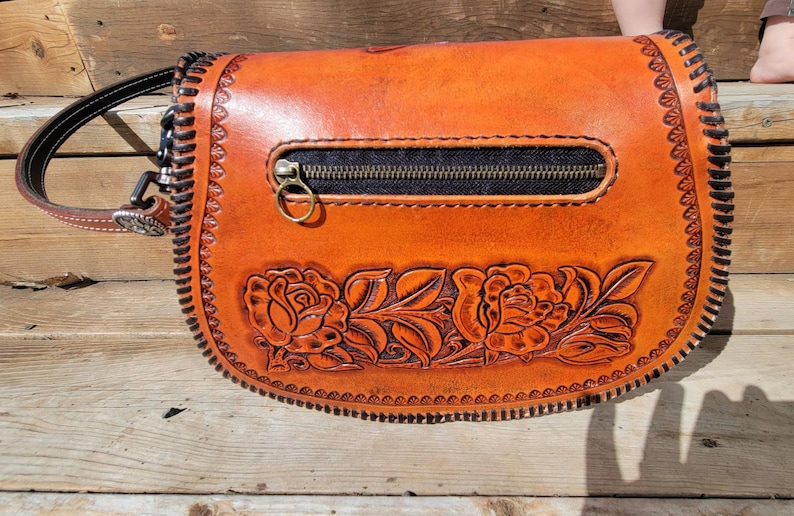 Hand Tooled Leather Purse, Tooled Leather Bag, Shoulder Bag, Western ...