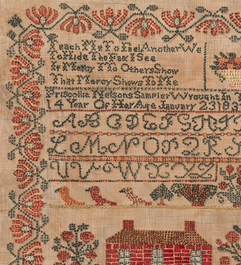 Primitive Sampler Print – Folk Art Watercolor – Antique Needlework Art ...