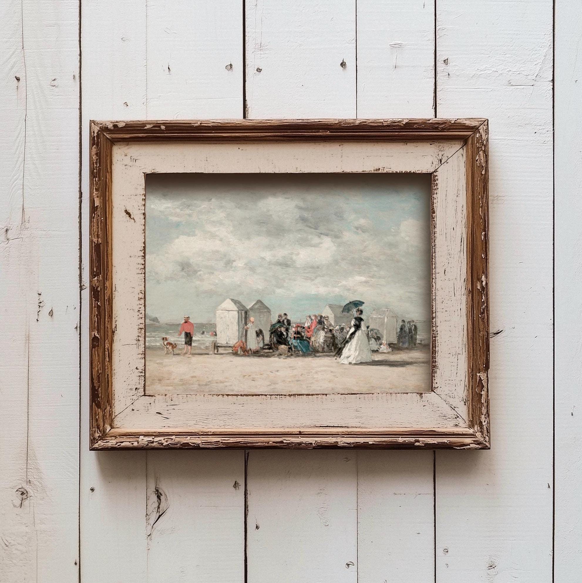 French Victorian Ocean Painting Pastel Seascape Muted Beach Cottage ...