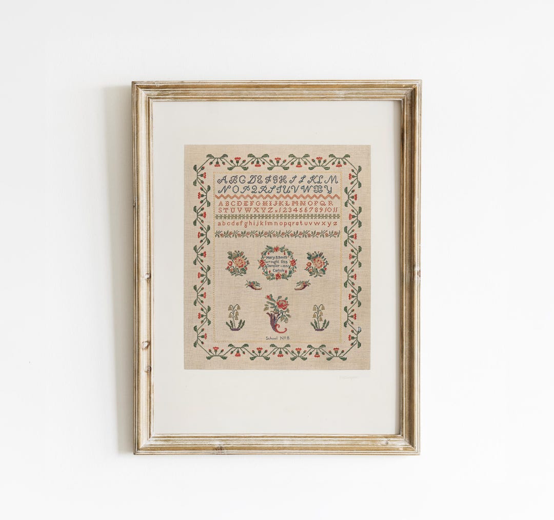 Folk Art Sampler Print: Early American Embroidery Painting - Etsy