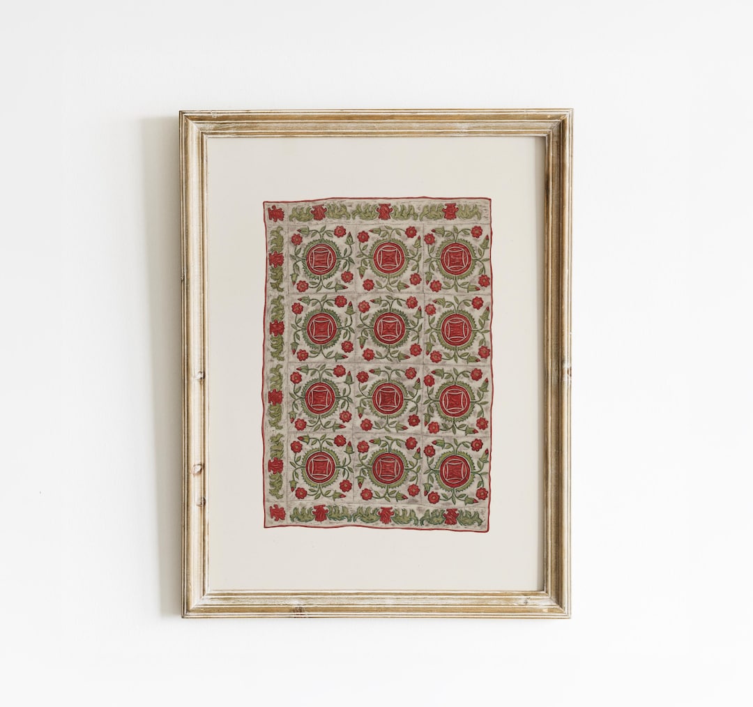 Primitive Quilt Folk Art Print: Red & Green Applique, Colonial Decor - Etsy