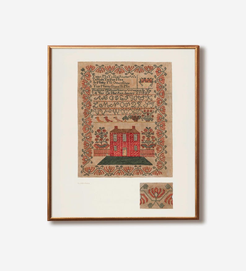 Primitive Sampler Print – Folk Art Watercolor – Antique Needlework Art ...