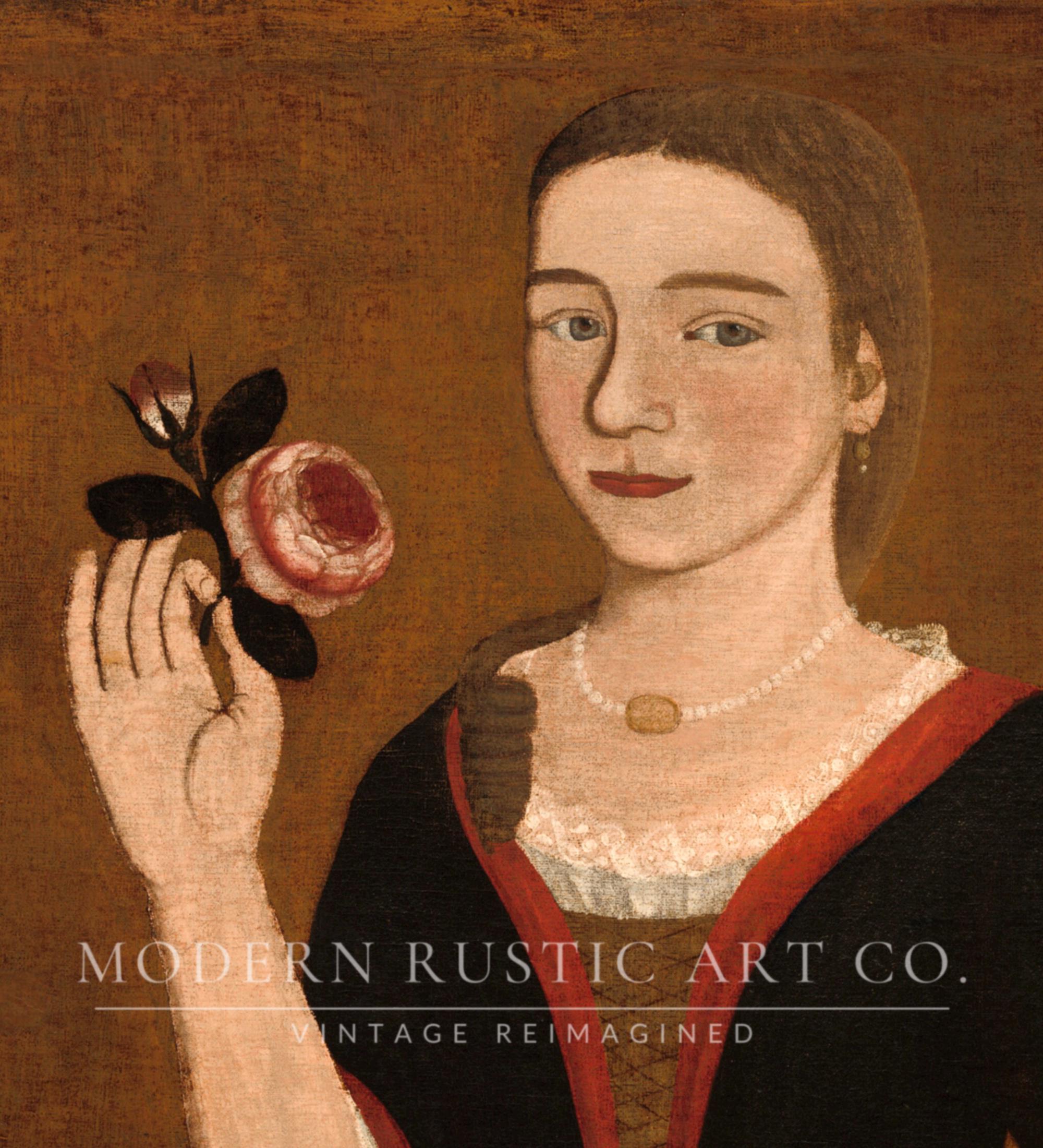 Folk Art Portrait Print: Early American Colonial Woman, Limner Style - Etsy
