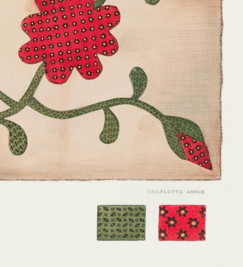 Primitive Quilt Block Art Print: Red Flower Appliqué Design - Etsy