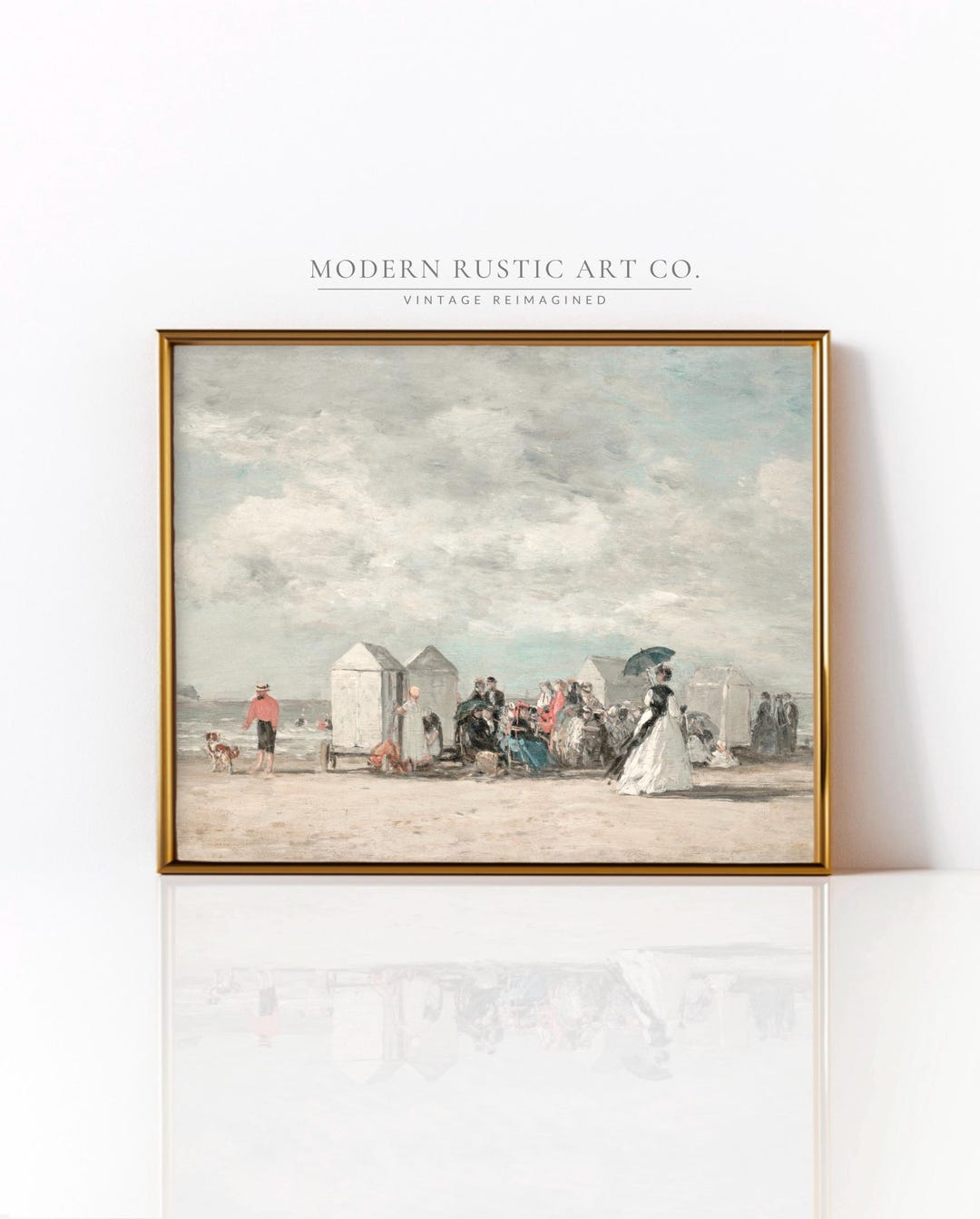 French Victorian Ocean Painting • Pastel Seascape • Muted Beach Cottage ...