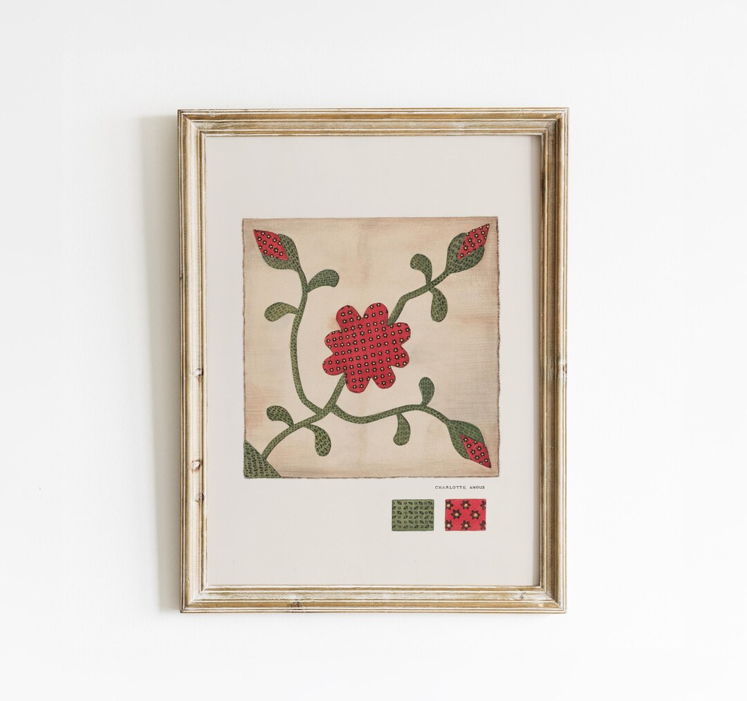 Primitive Quilt Block Art Print: Red Flower Appliqué Design - Etsy