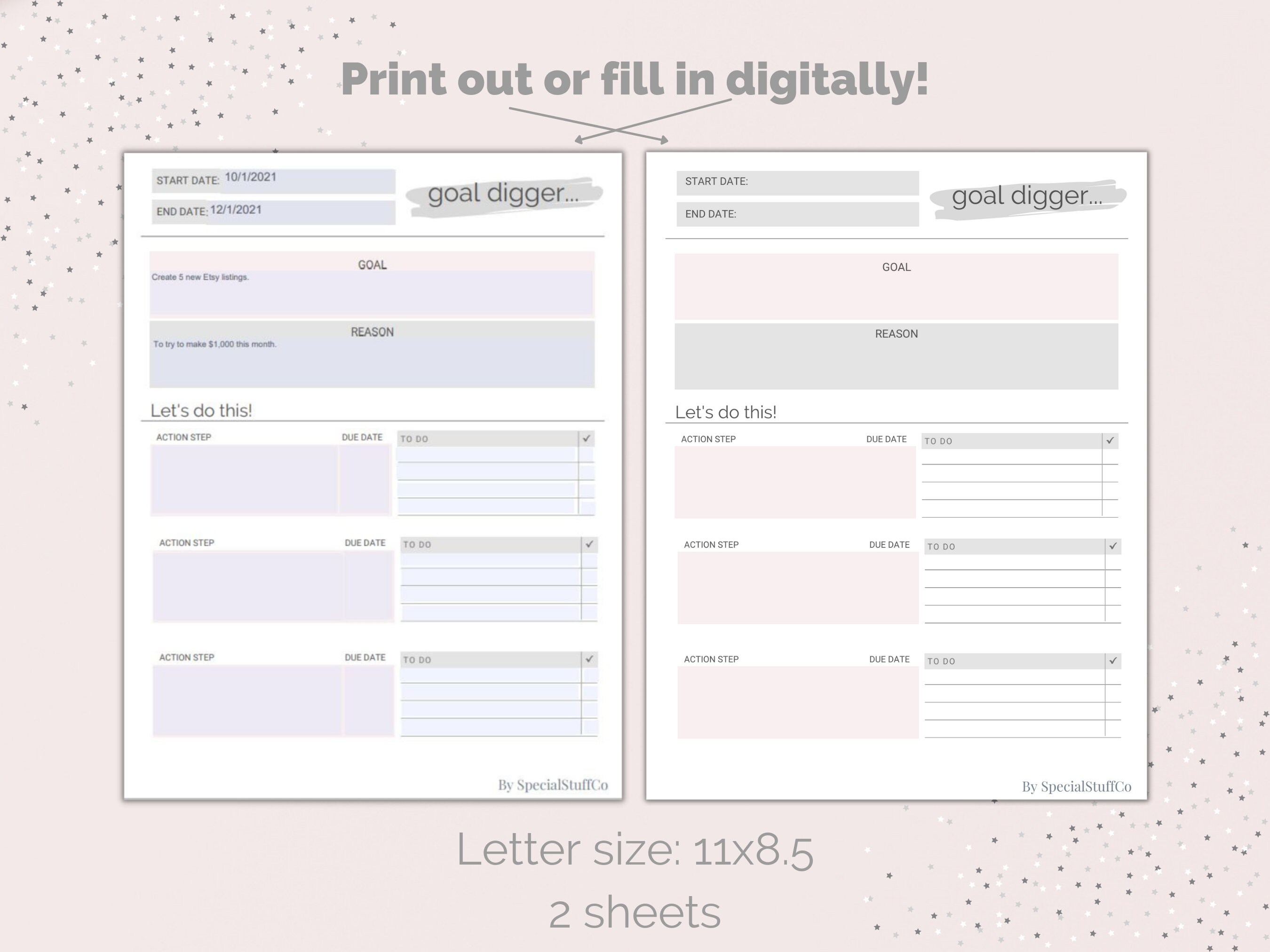 GOAL PLANNER ~ Printable or Digitally Fillable - Etsy