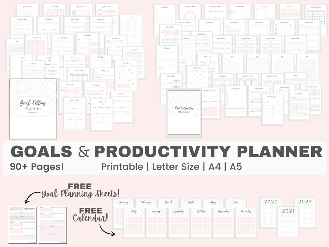PRINTABLE Goal Setting & Productivity Planner Bundle FREE Calendar Goal ...