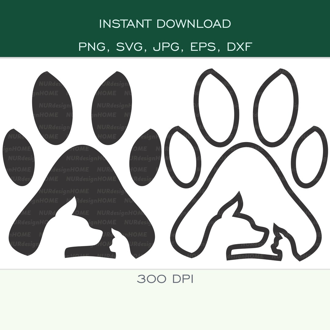Printable Digital Dog & Cat Paw Print - SVG, PNG, DXF, Eps, Jpg ...