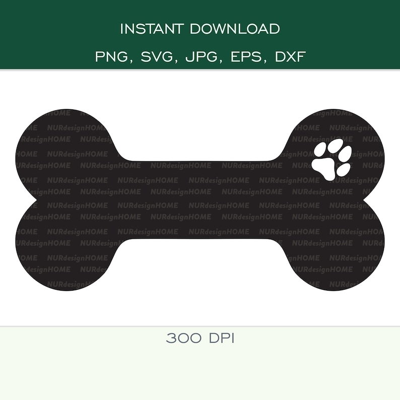 Digital Dog Bone With Paw on Template - SVG, PNG, DXF, Eps, Jpg ...