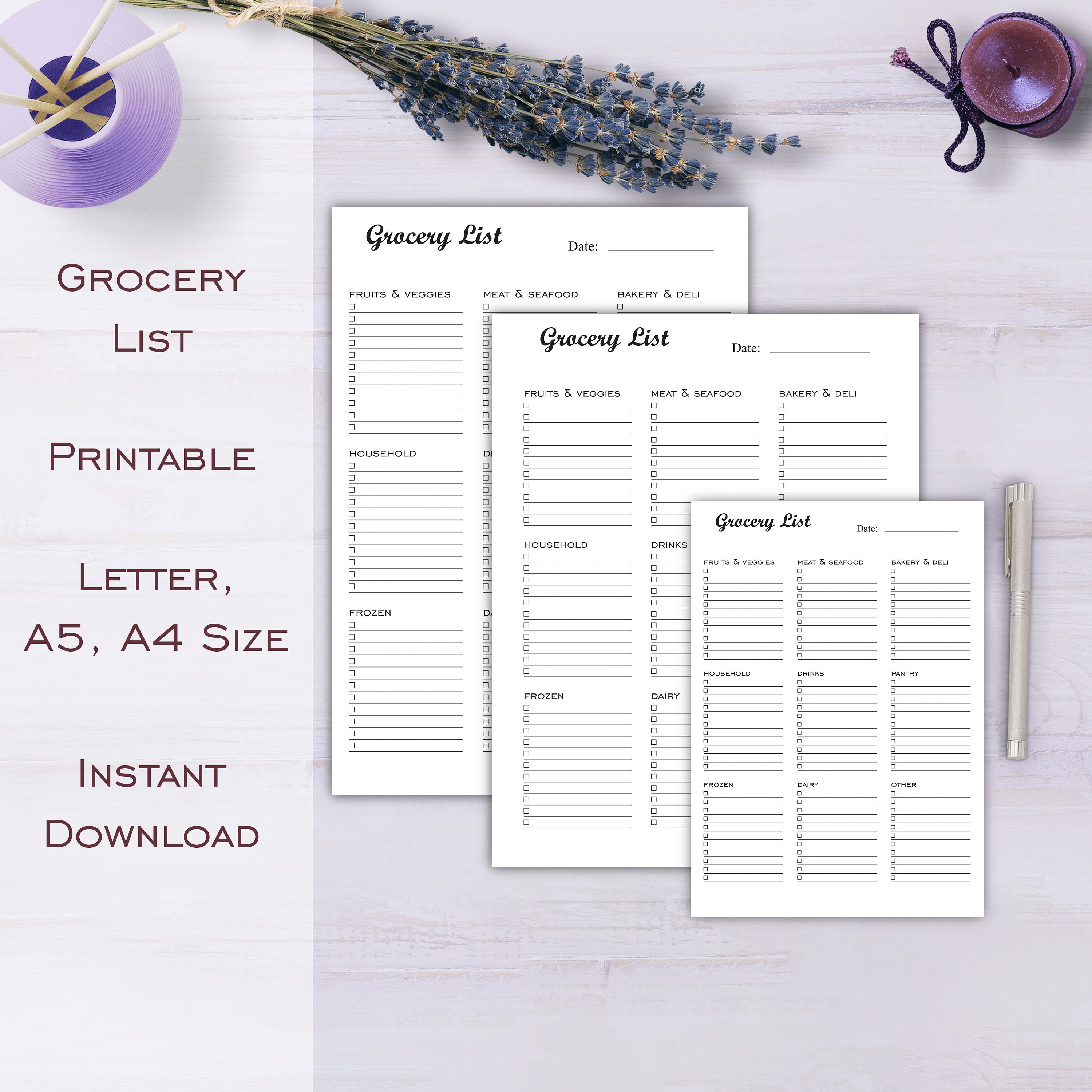 Printable Grocery List PDF A4, A5 & Letter Sizes Digital Grocery ...